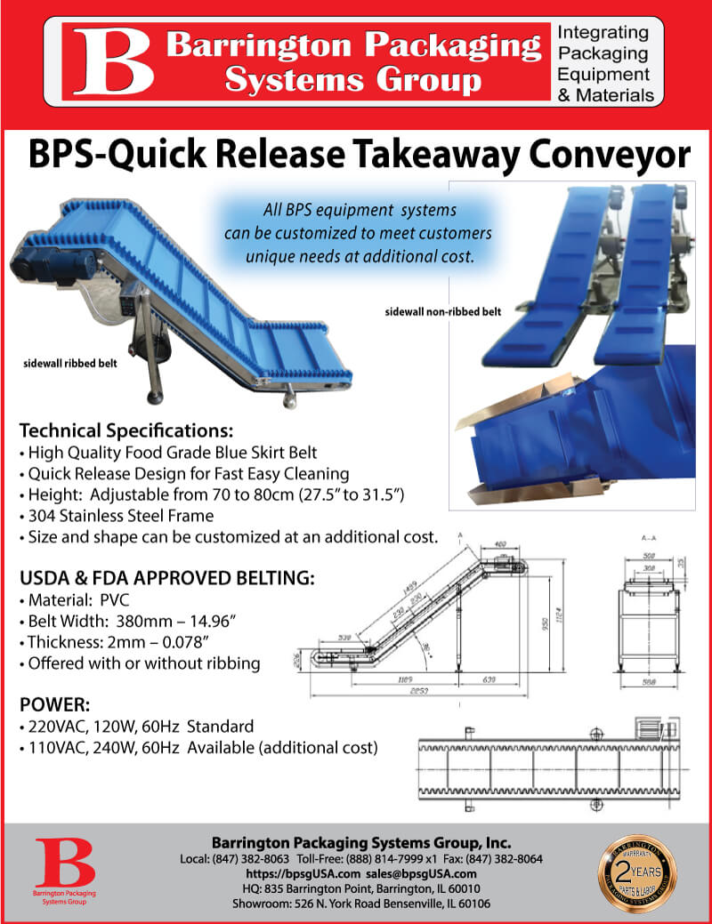 BPS QRC Quick Release Exit Takeaway or Intake Conveyor
